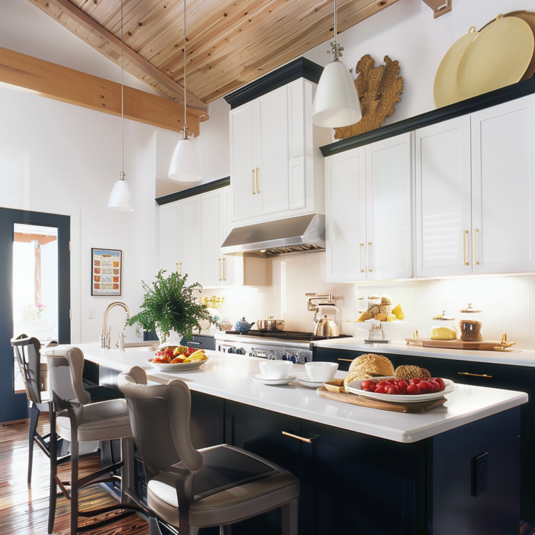 how to decorate space between cabinets and ceiling,