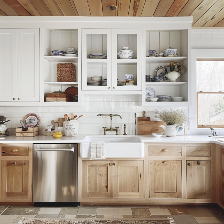 how to decorate space between cabinets and ceiling,