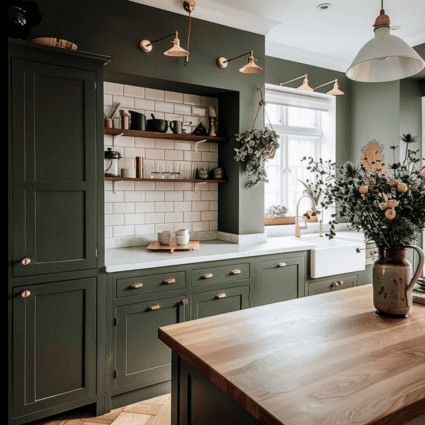 Butcher Block Countertops With Green Cabinets - Posh|Chic|Cool