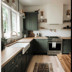 Butcher Block Countertops With Green Cabinets - Posh|Chic|Cool