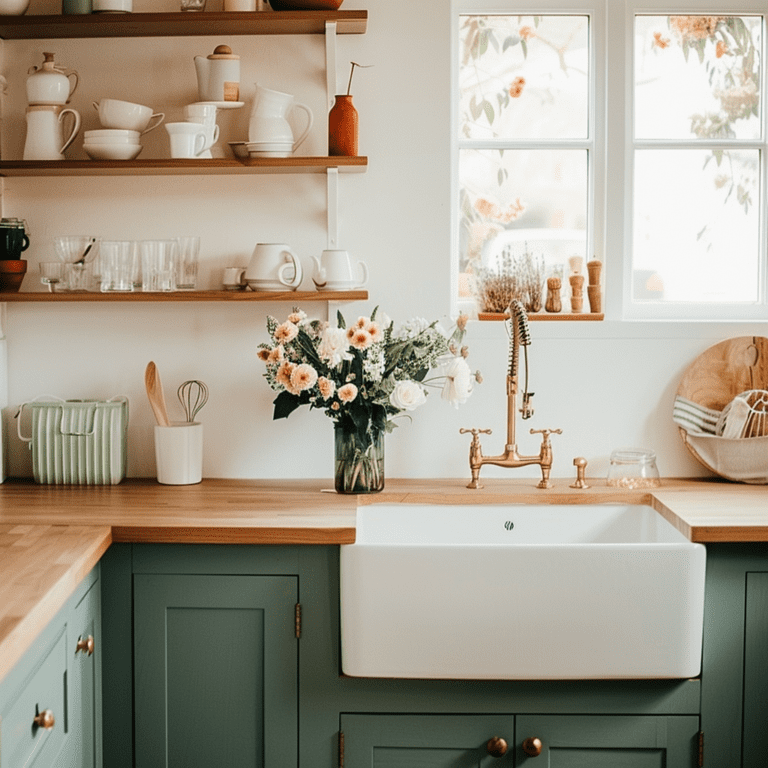 Butcher Block Countertops With Green Cabinets - Posh|Chic|Cool
