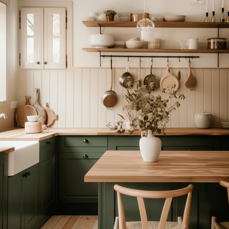 Butcher Block Countertops With Green Cabinets - Posh|Chic|Cool
