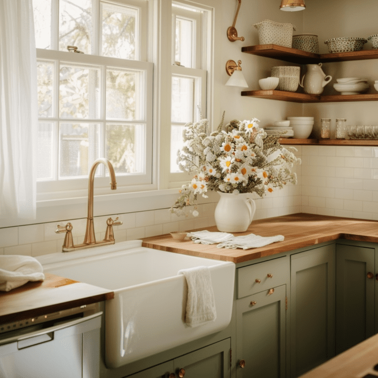 Butcher Block Countertops With Green Cabinets - Posh|Chic|Cool