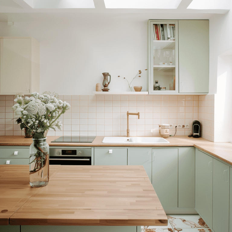 Butcher Block Countertops With Green Cabinets - Posh|Chic|Cool